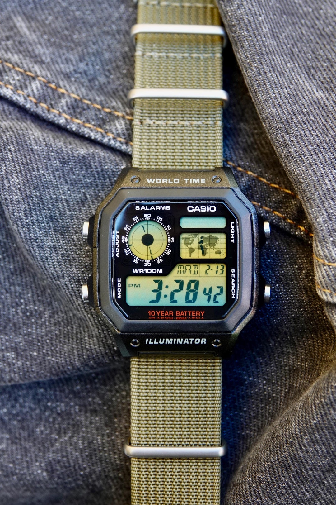 Casio Custom Hydro Mod Royale AE1200 Full Forest 22mm Watch Black ...