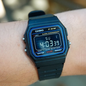 Classic Black – Modified Watch Based on Casio F-91W – All-black Digital ...