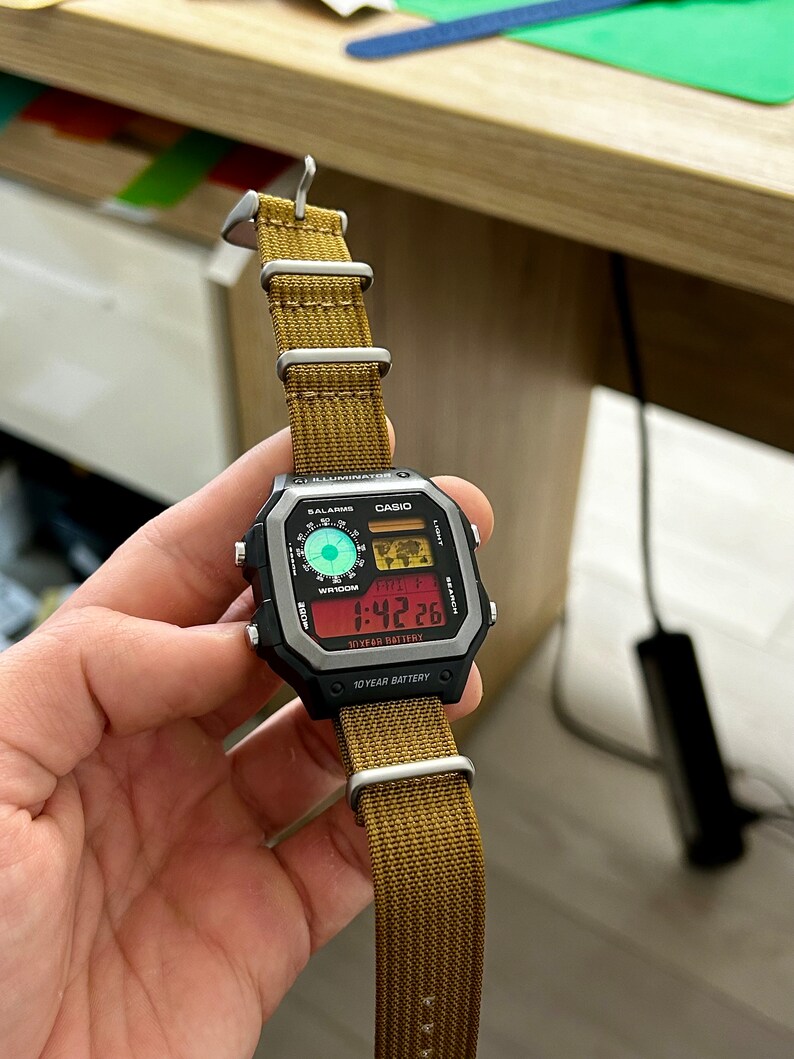 Casio Custom Hydro Mod Royale AE1200 sand Star Watch Red and Yellow ...