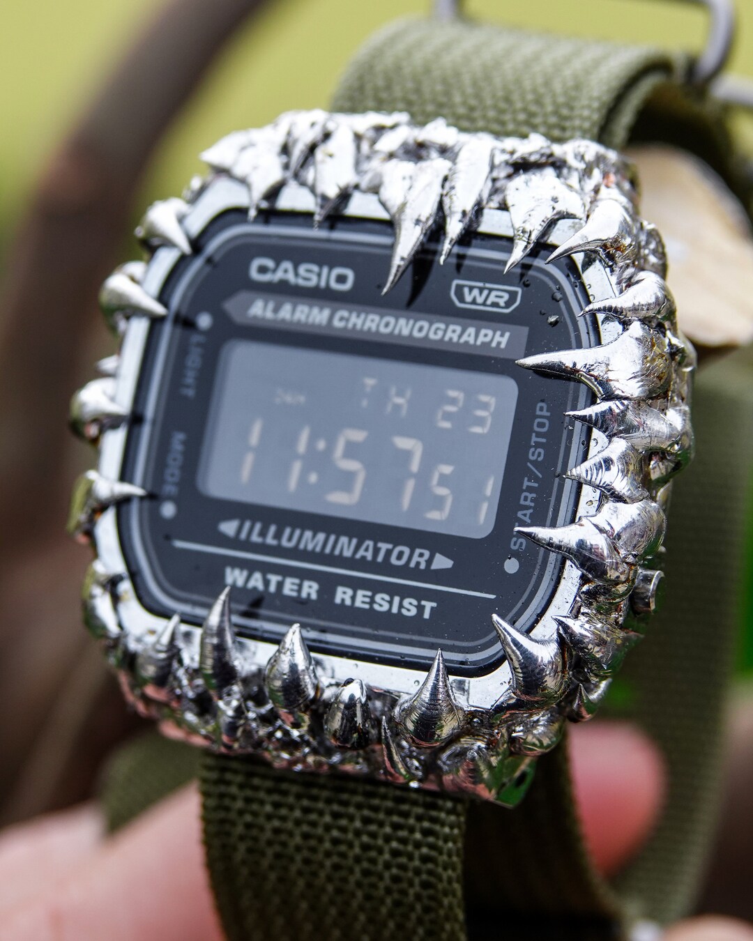 A168 army Liquid 1 of 10 Modified Custom Casio Tiffany Glass Technique Inverted Black Display ...