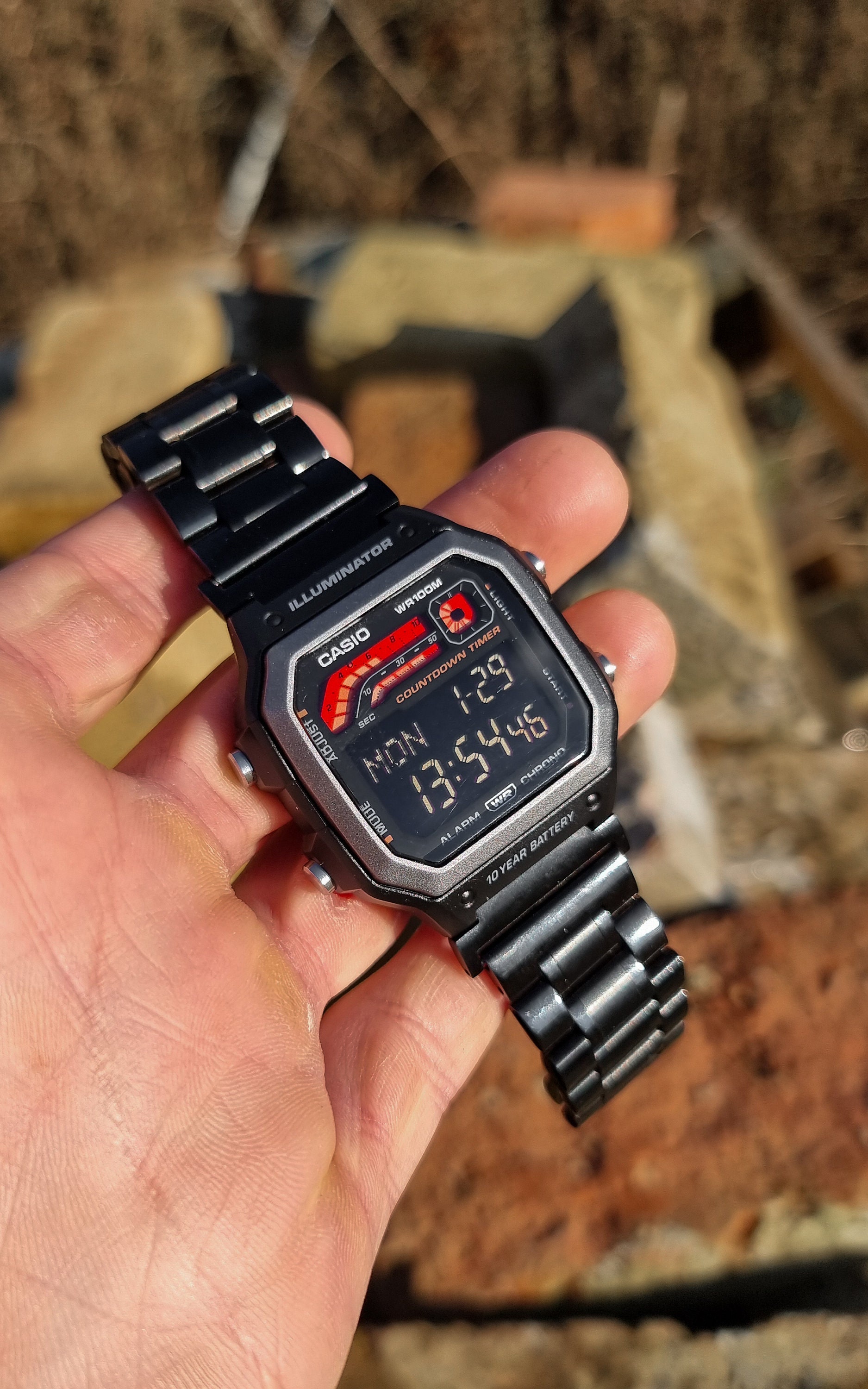 Custom Casio 'redline Meter' Mod Black Casio WS1600 Digital Modified ...