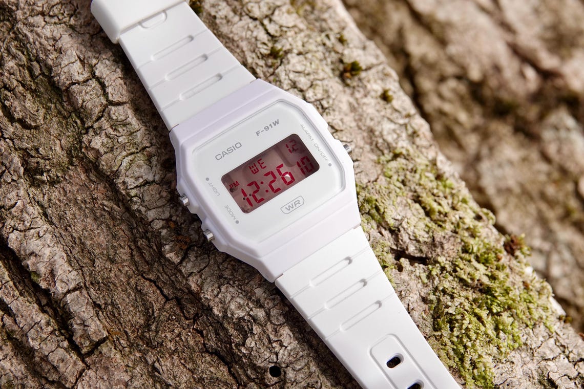 Custom Casio F91 Red Ghost Watch - Modified White Casio Digital Watch ...