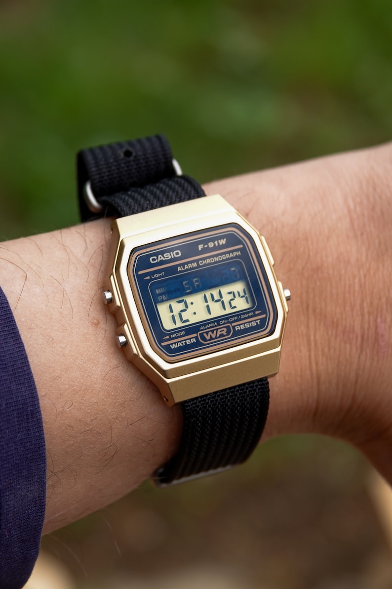 F91-W black Gold Casio Custom Mod Modified Gold Casio Watch With Dual ...