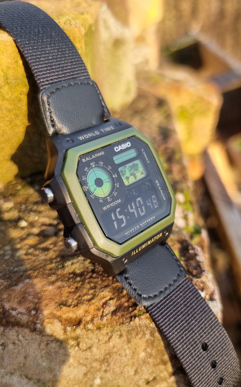 Custom Casio Mod Royale AE1200 amazon Green Digital Watch Black Screen ...