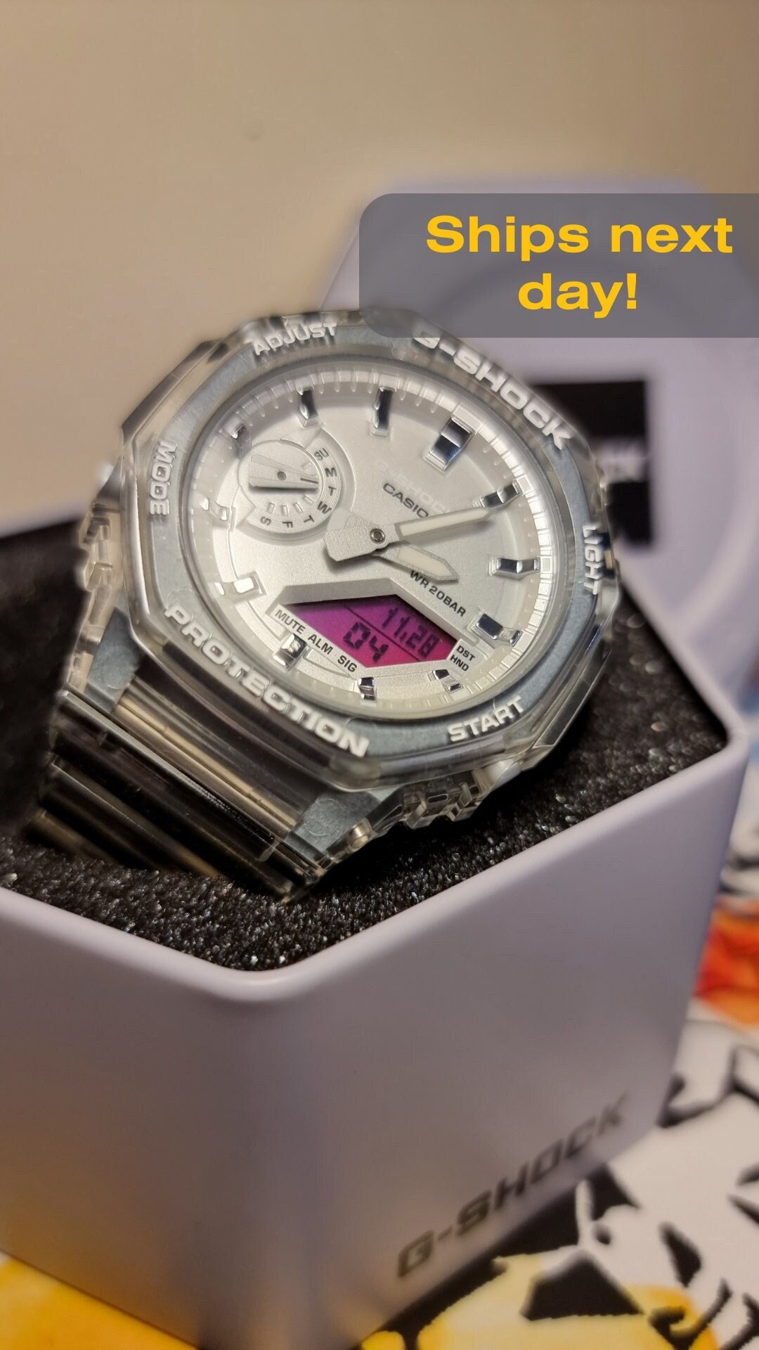 Custom Casio G-shock Watch Transparent Body Purple Screen - Etsy