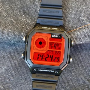 Casio Custom Hydro Mod Royale AE1200 Crimson Pulse Watch Red Polarized ...