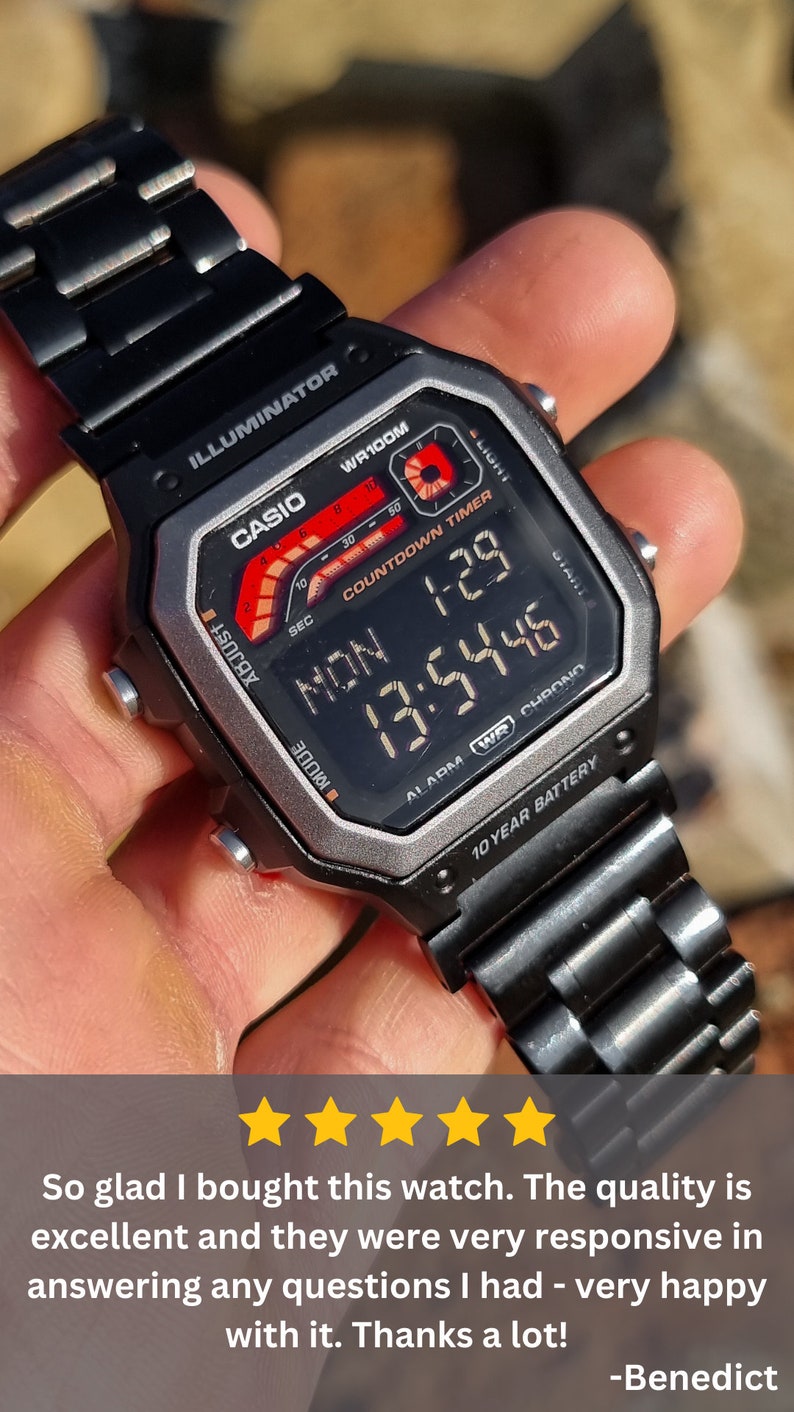 Custom Casio 'redline Meter' Mod Black Casio WS1600 Digital Modified ...