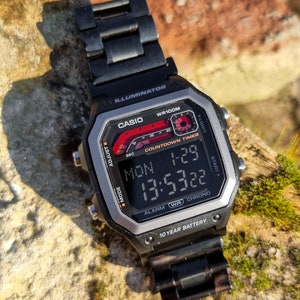 Custom Casio Redline Meter Mod - Black Casio WS-1600 Digital Modified ...