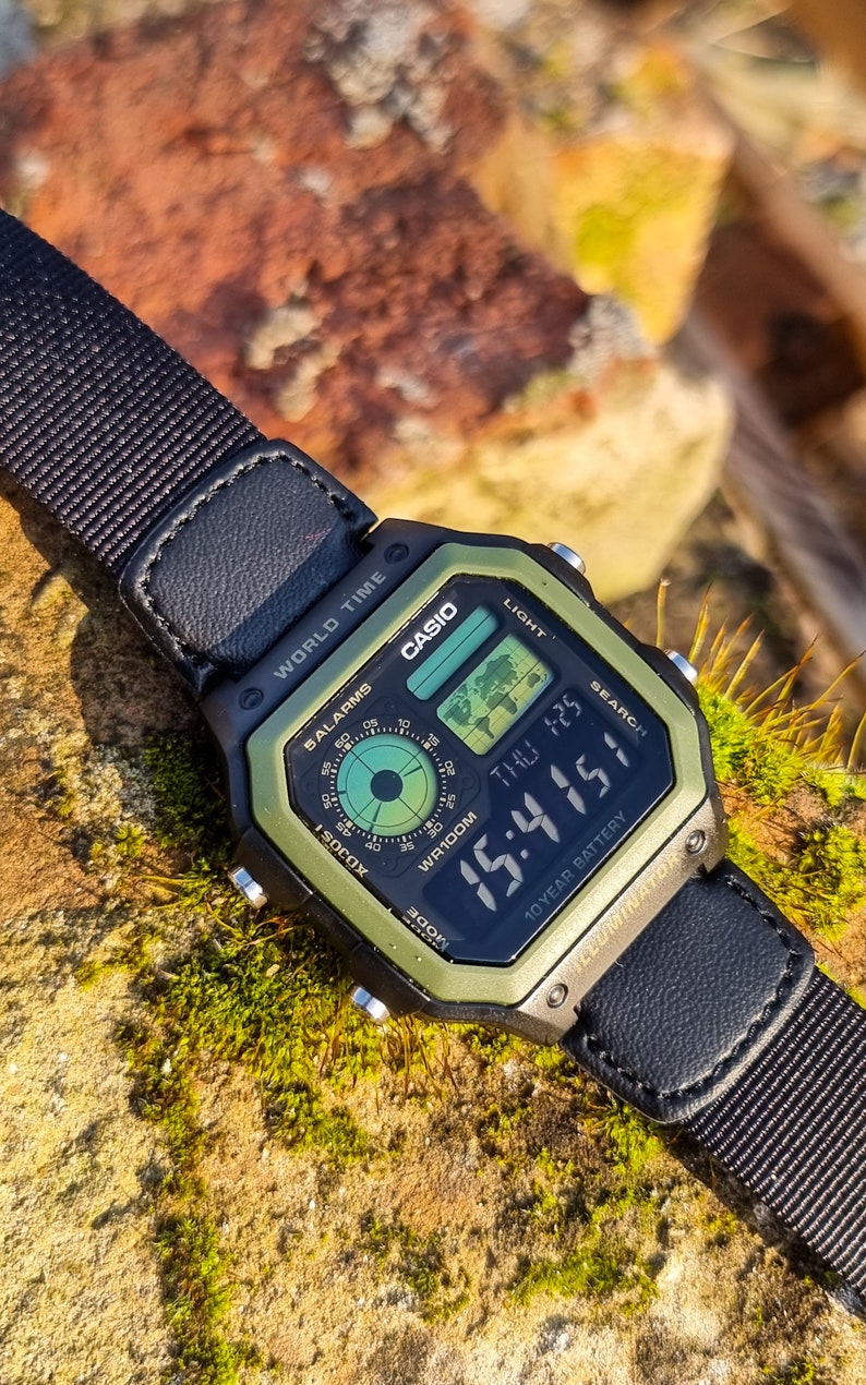 Custom Casio Mod Royale AE1200 amazon Green Digital Watch Black Screen ...