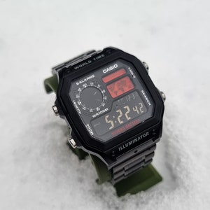 Custom Casio Royale AE1200 Red Weighted Metal - Modified Watch- Red ...