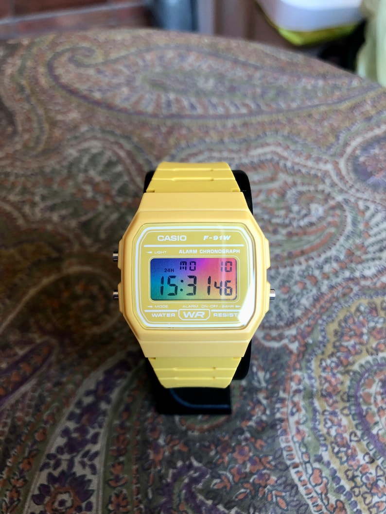 Custom Casio F91 Yellow Rainbow Rare Color Modified Yellow Vintage ...