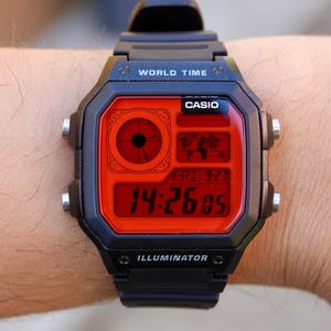 Casio Custom Hydro Mod Royale AE1200 Crimson Pulse Watch Red Polarized ...