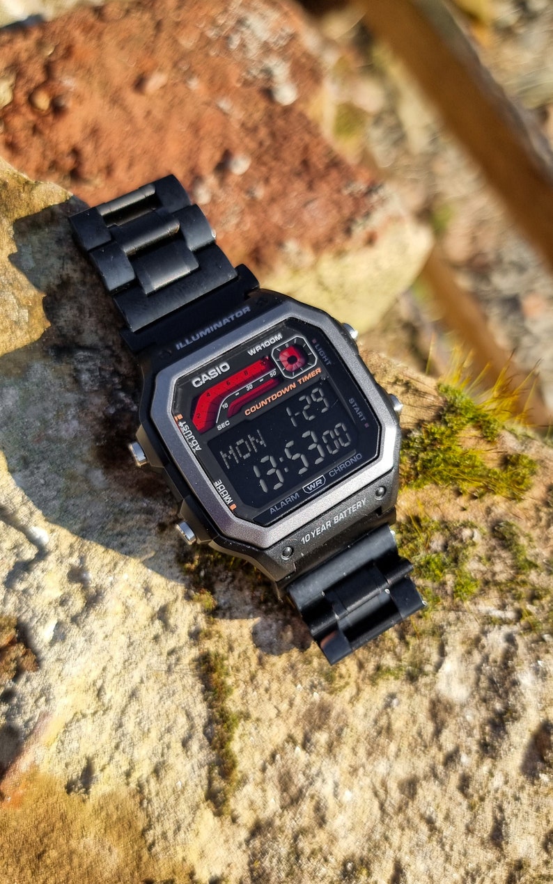 Custom Casio 'redline Meter' Mod Black Casio WS1600 Digital Modified ...