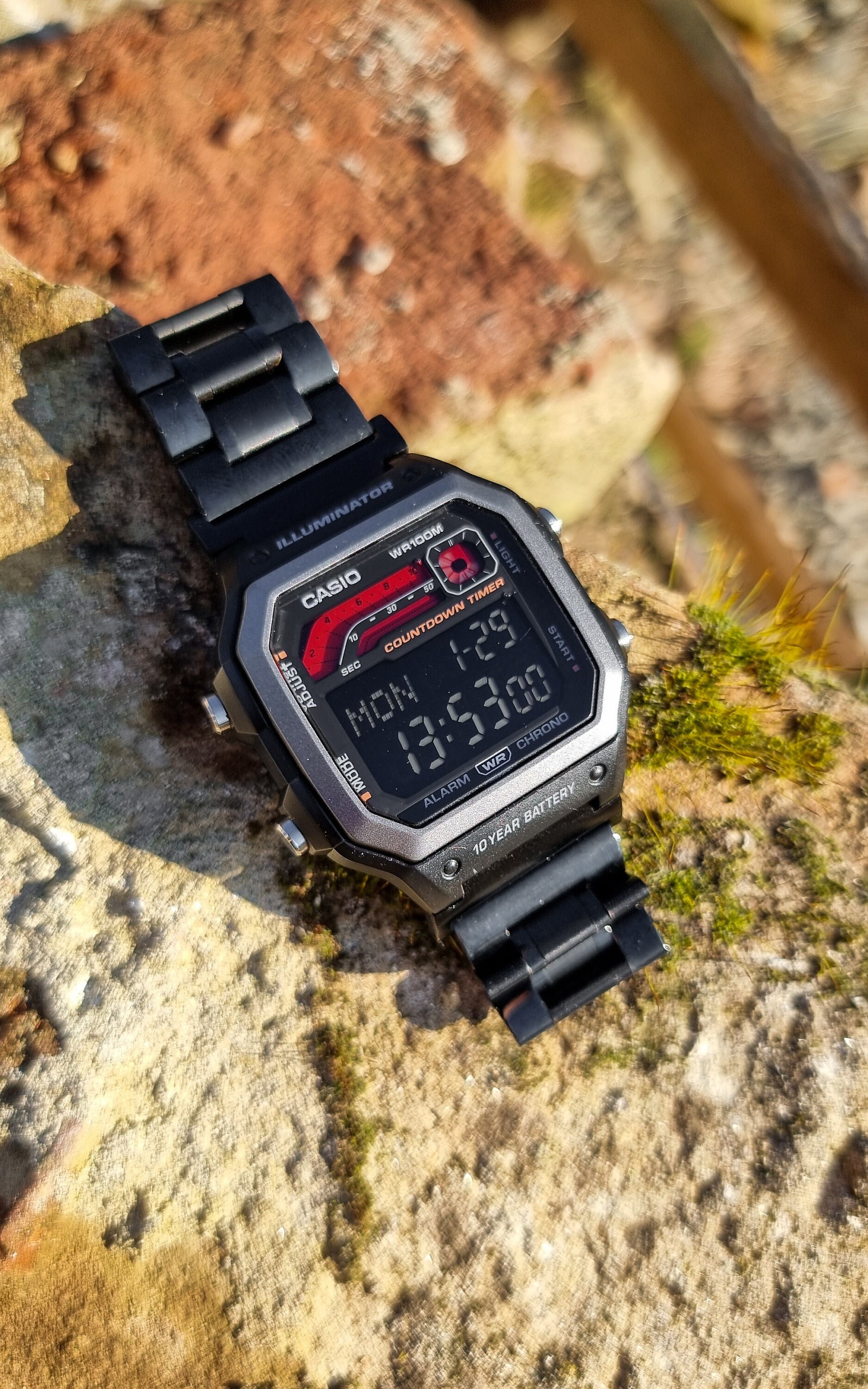 Custom Casio 'redline Meter' Mod Black Casio WS1600 Digital Modified ...