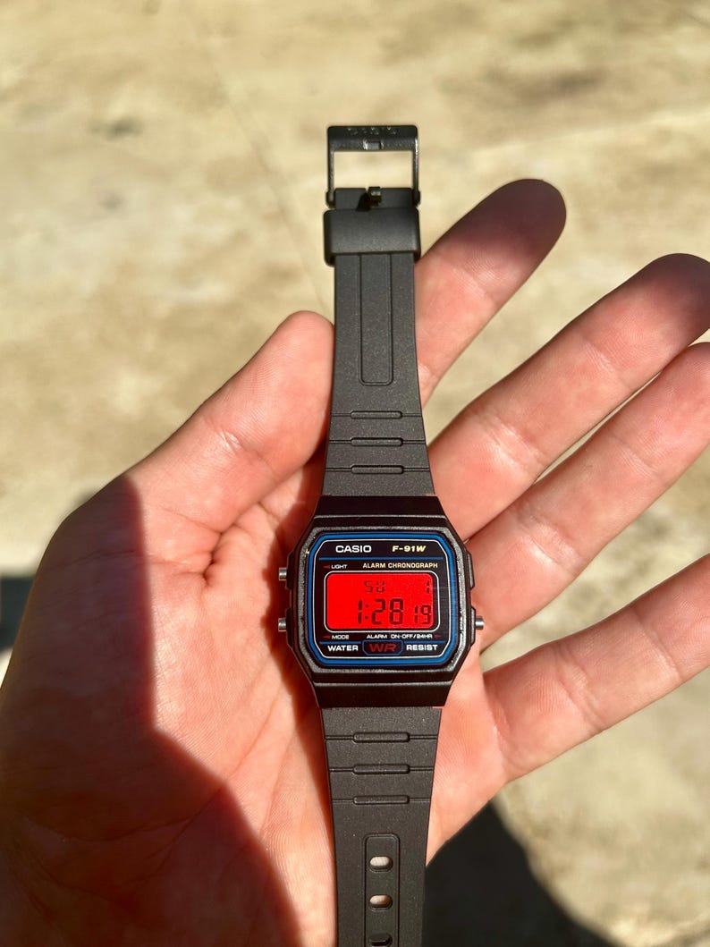 Extra Red – Modified Casio F-91W – Custom Black Digital Watch With High ...