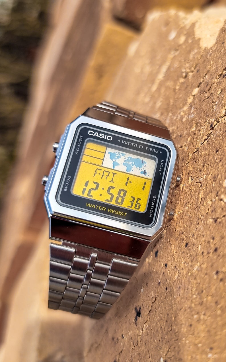 Modified Custom Chrome Casio A500 Worldtime With Yellow Tone Screen and ...