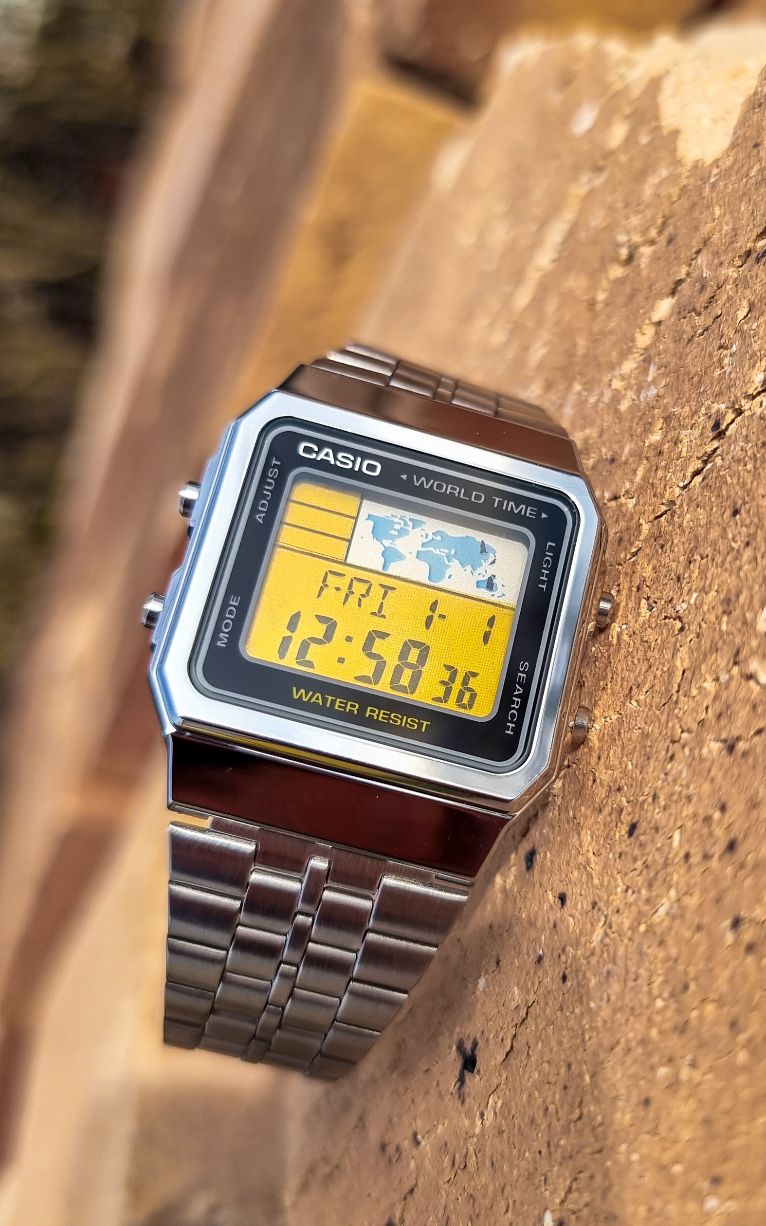 Modified Custom Chrome Casio A500 Worldtime With Yellow Tone Screen and ...