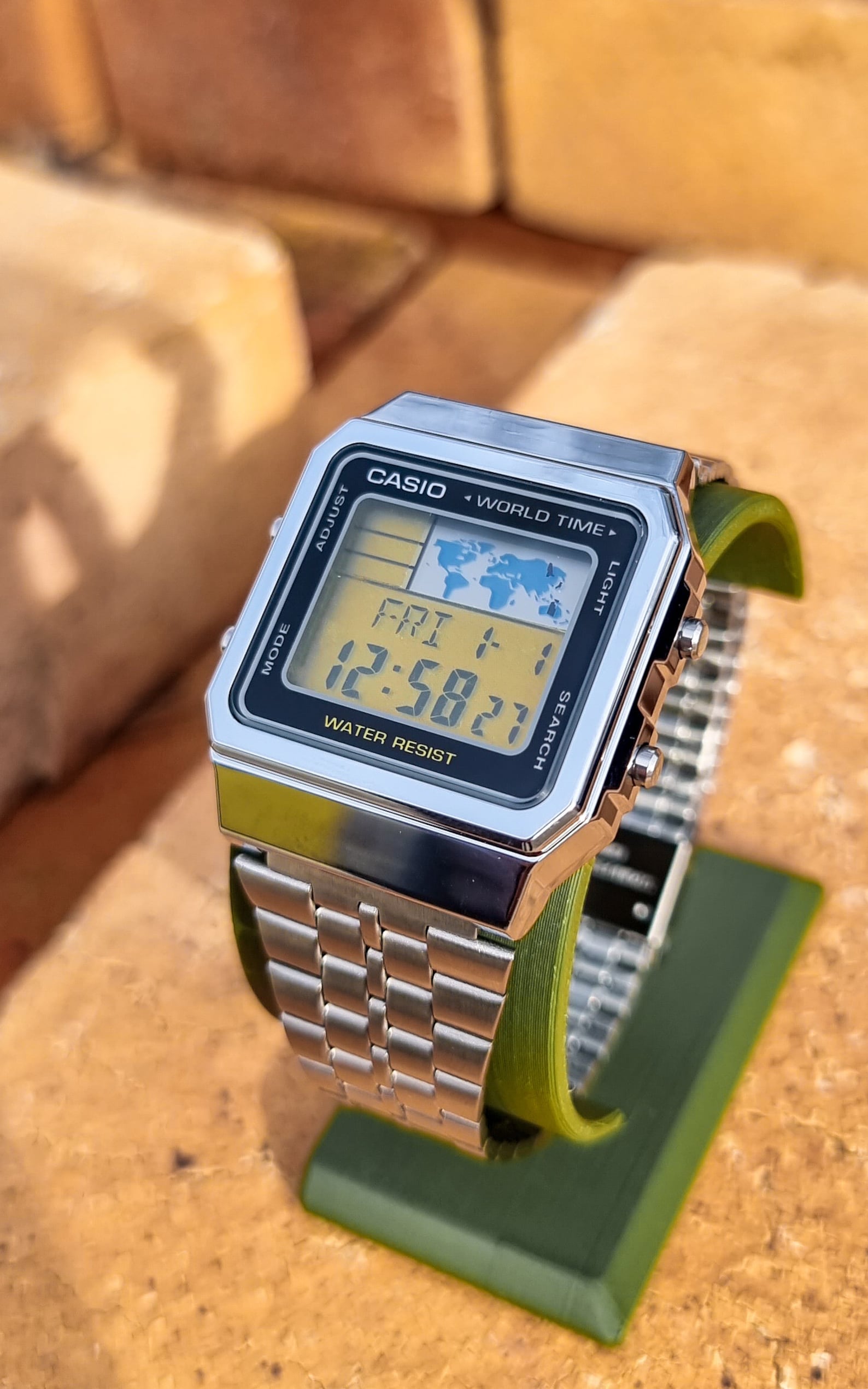 Modified Custom Chrome Casio A500 Worldtime With Yellow Tone Screen and ...