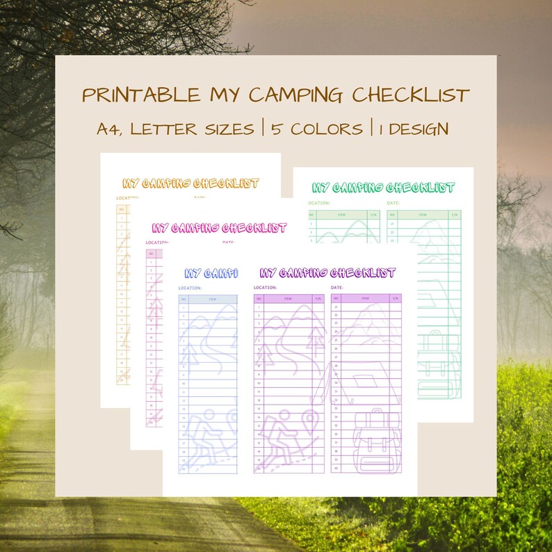 My Camping Checklist, Printable, A4/letter Sizes, 5 Colors & 1 Design ...