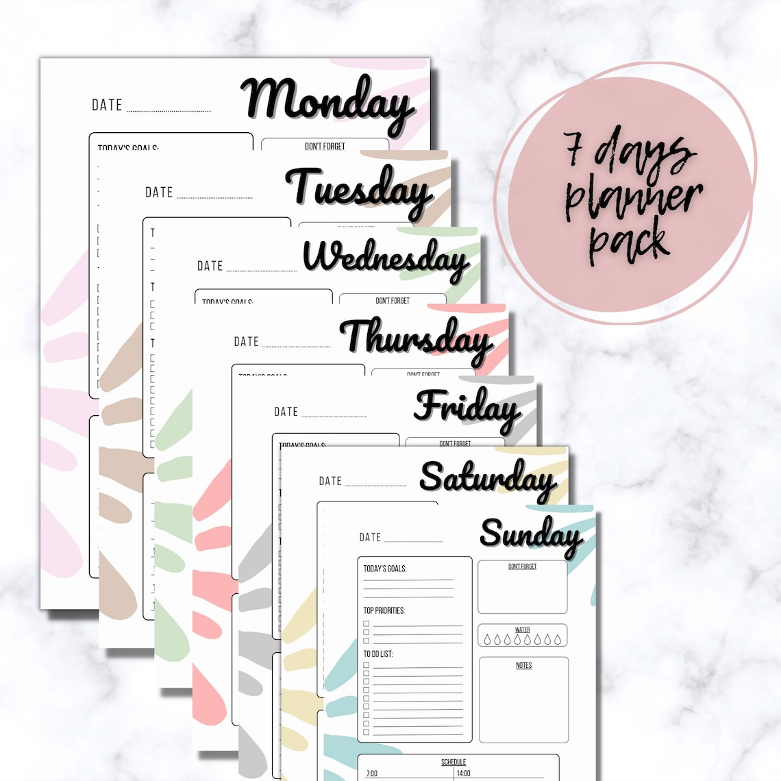 Printable Weekly Panner, 7 Days Planner Pack, Digital Weekly Planner - Etsy