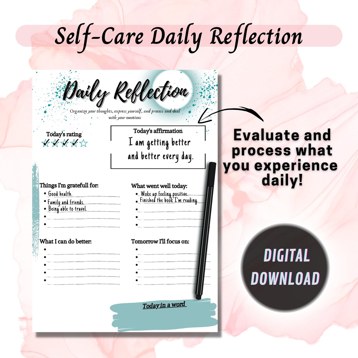 Printable Daily Reflection Pack, Daily Review, Daily Reflection Journal ...