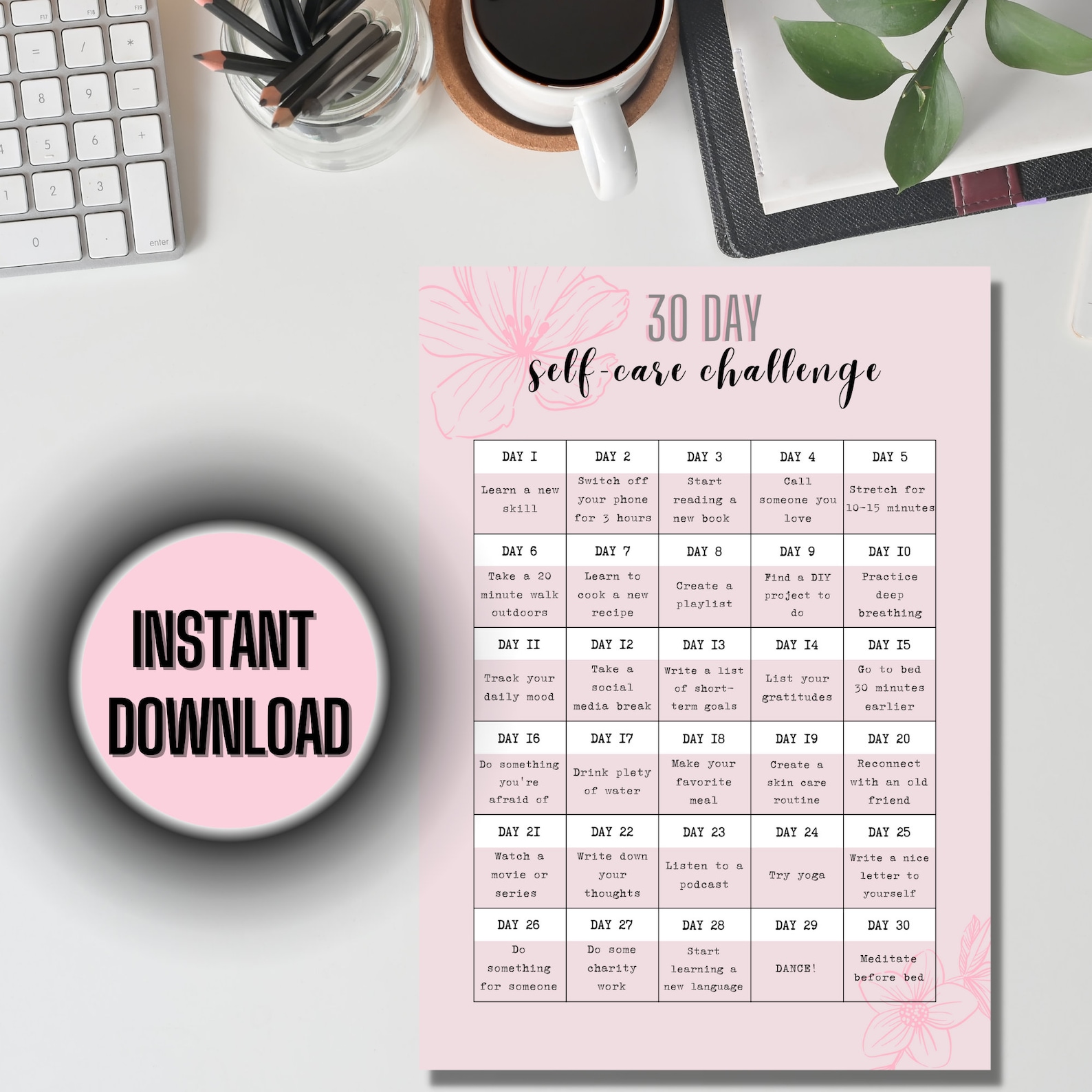 30 Days Challenge, Self-care Challenge Printable, Printable Planner ...