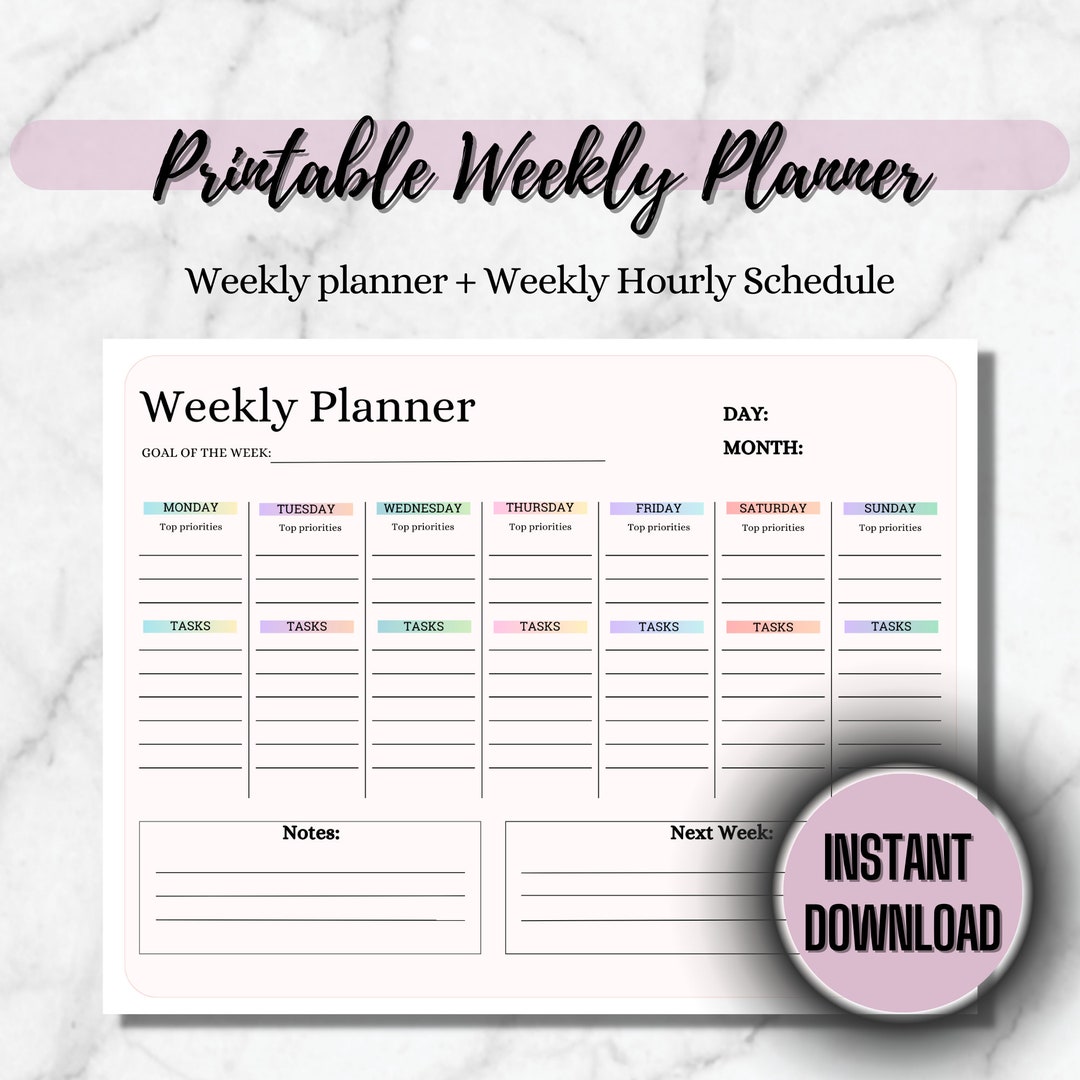 Weekly Planner Printable Landscape, Ultimate Hourly Weekly Schedule ...