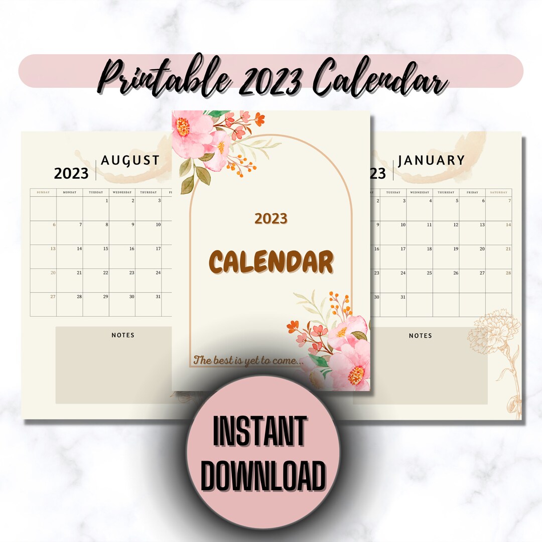 Printable 2023 Calendar, Printable Monthly Calendar, Floral 2023 ...