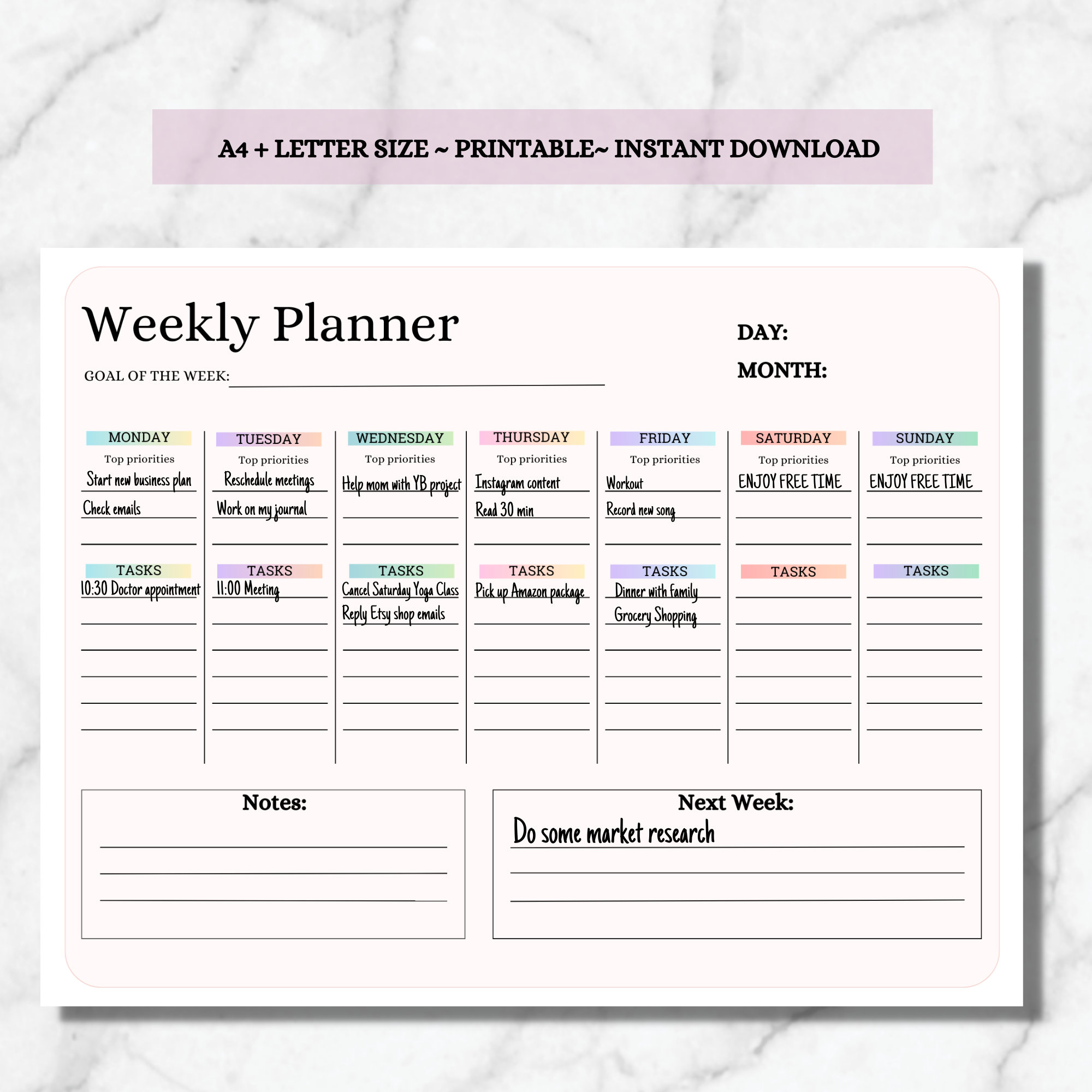 Weekly Planner Printable Landscape, Ultimate Hourly Weekly Schedule ...