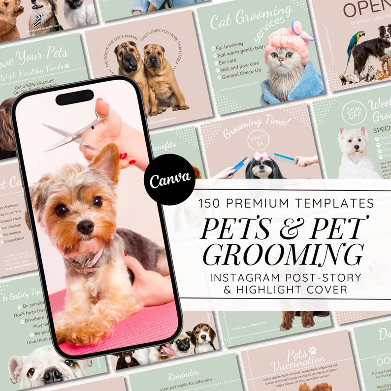 Dog Grooming Instagram Templates | Pet Shop Social Media Kit | Canva ...