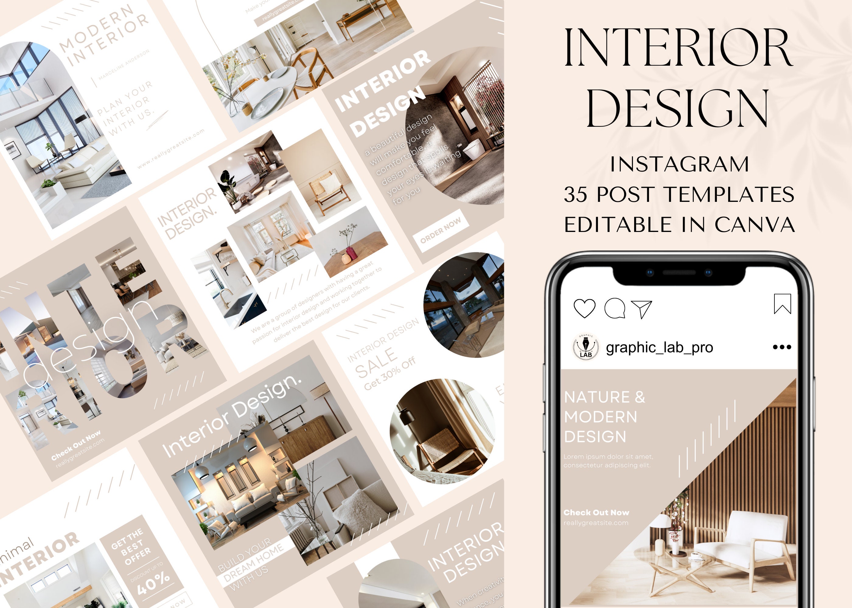 Interior Design Instagram Post Template: Minimalist Canva - Etsy