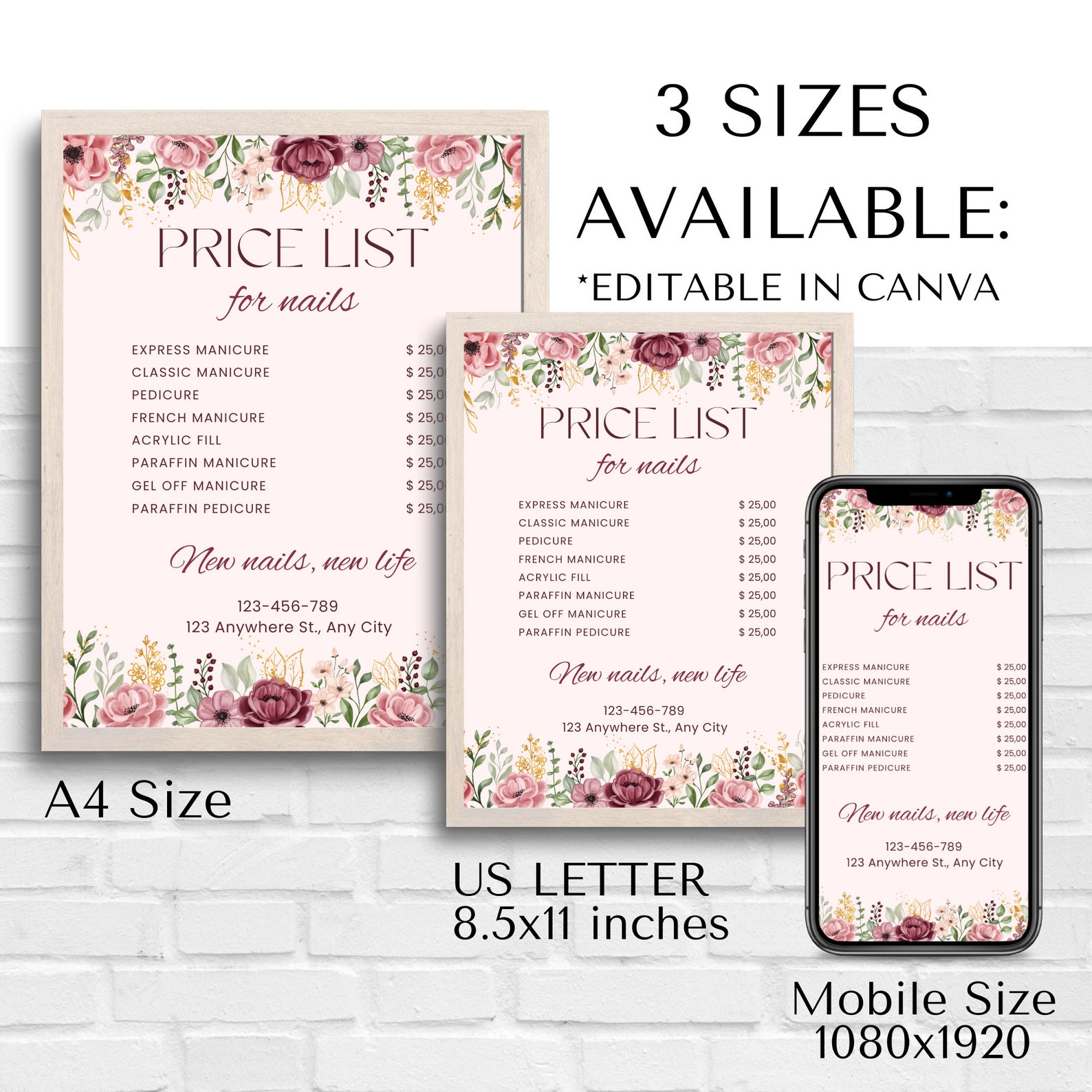 Nail Salon Price List Template | Elegant Spa Pricing Menu ...