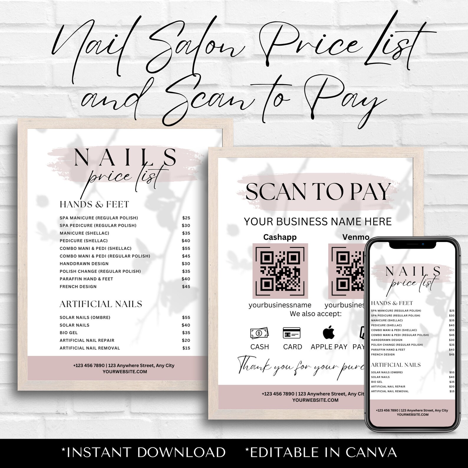 Nail Salon Price List and Flyer Canva Template With QR Code Printable ...