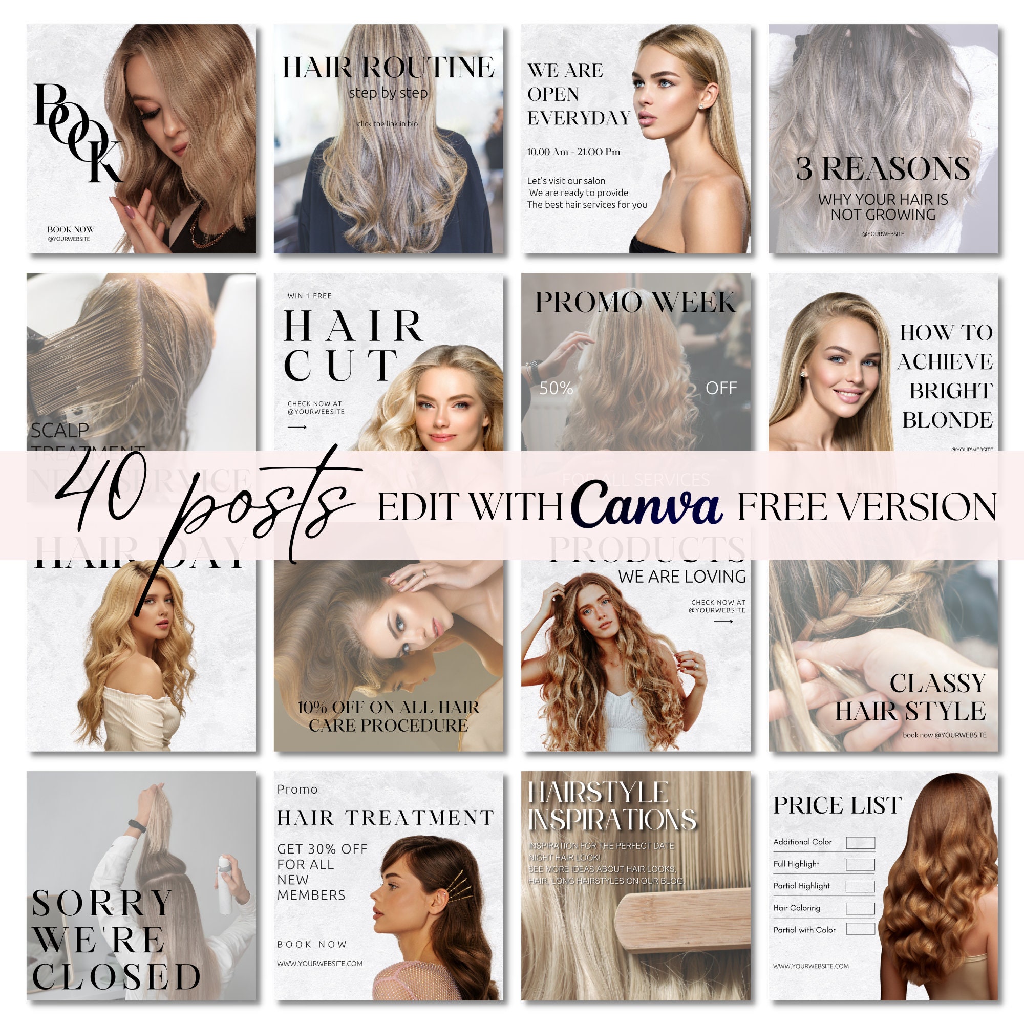 100 Hair Matching Instagram Posts and Stories: Canva Templates, Salon ...