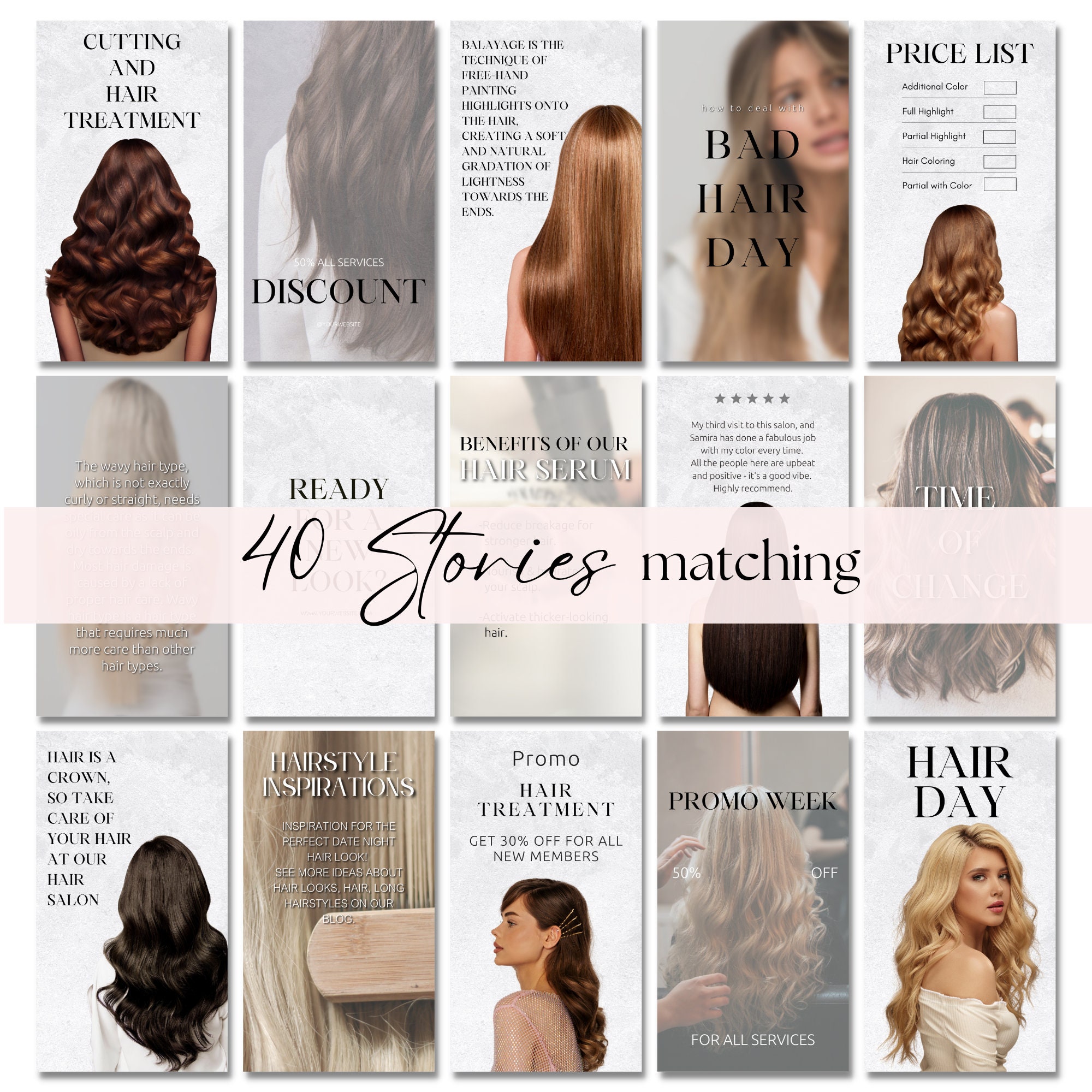 100 Hair Matching Instagram Posts and Stories: Canva Templates, Salon ...