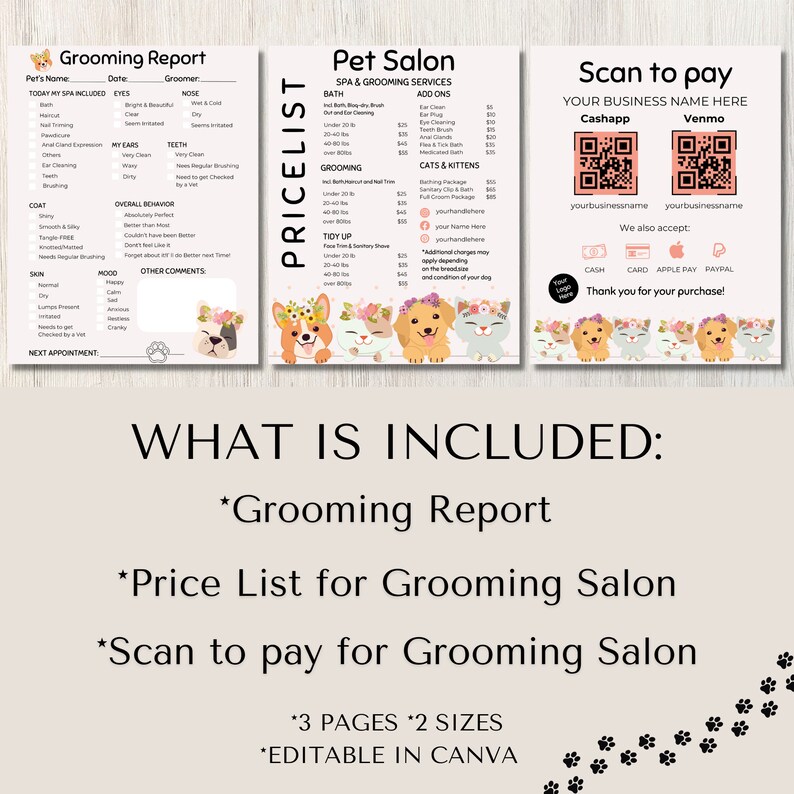 Dog Grooming Forms: Pet Salon Business Templates (canva) - Etsy