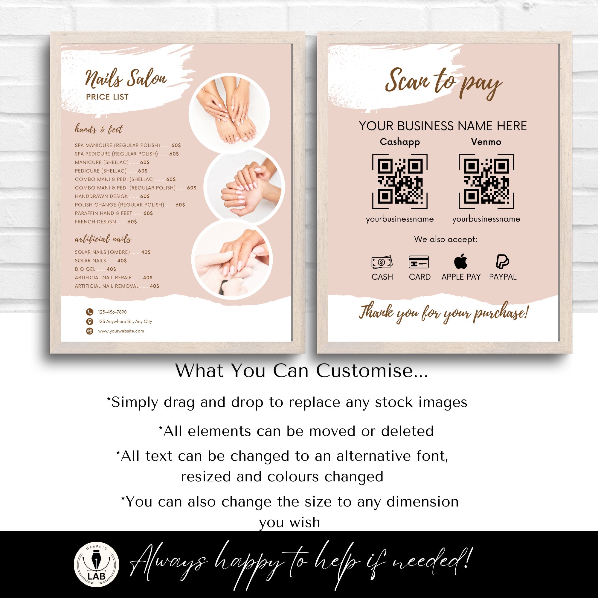 Nail Salon Price List Template Canva Editable Flyer QR Code, Scan to ...
