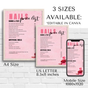 Nail Price List: Instant Download, Editable Template for Salon ...