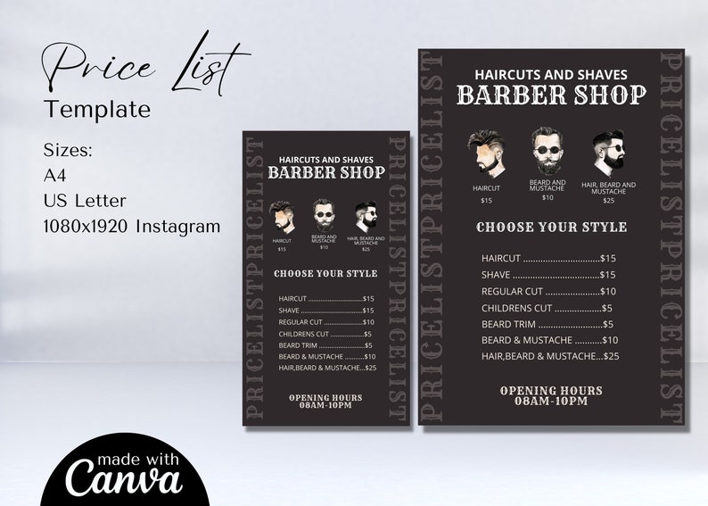 Barber Shop Price List Template Editable Price List Template - Etsy