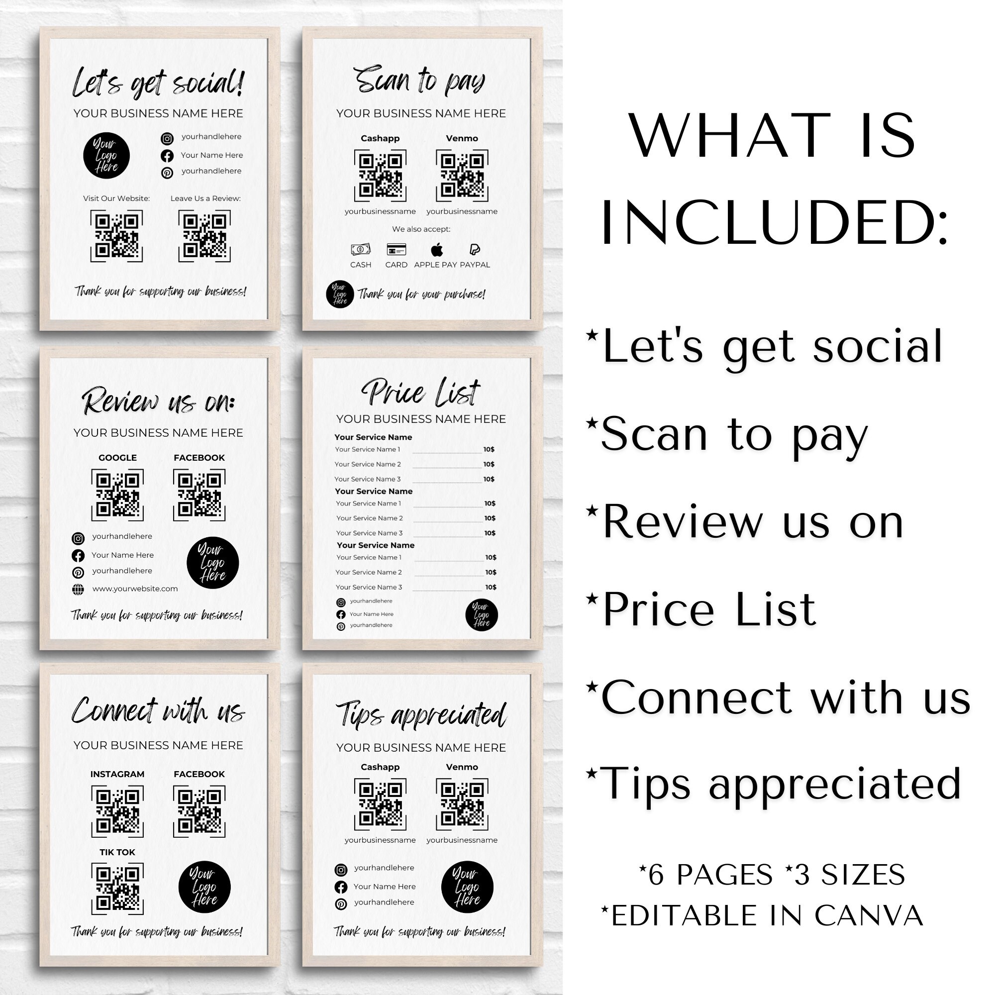 Business Sign Template: Digital Download, Canva QR Code & Scan-to-pay ...