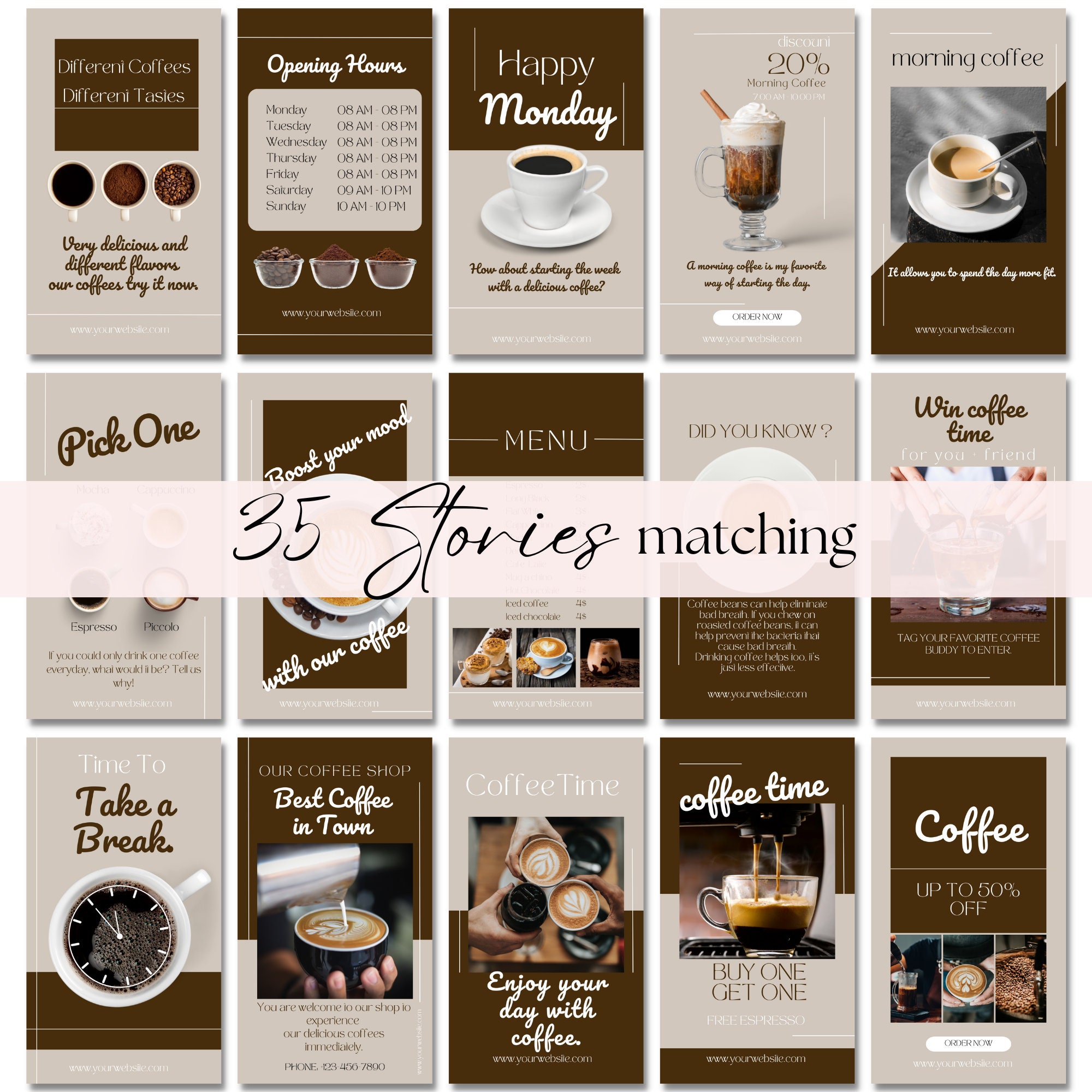 Coffee Shop Instagram Templates Canva Branding Kit for Cafe Business IG ...