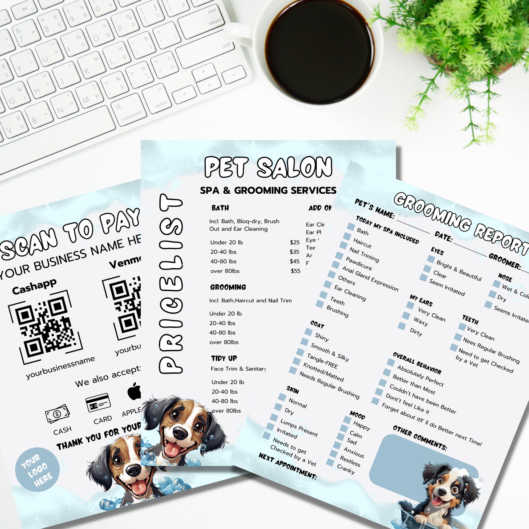 Pet Shop Groomer Forms Template Canva Dog Grooming Designs - Etsy