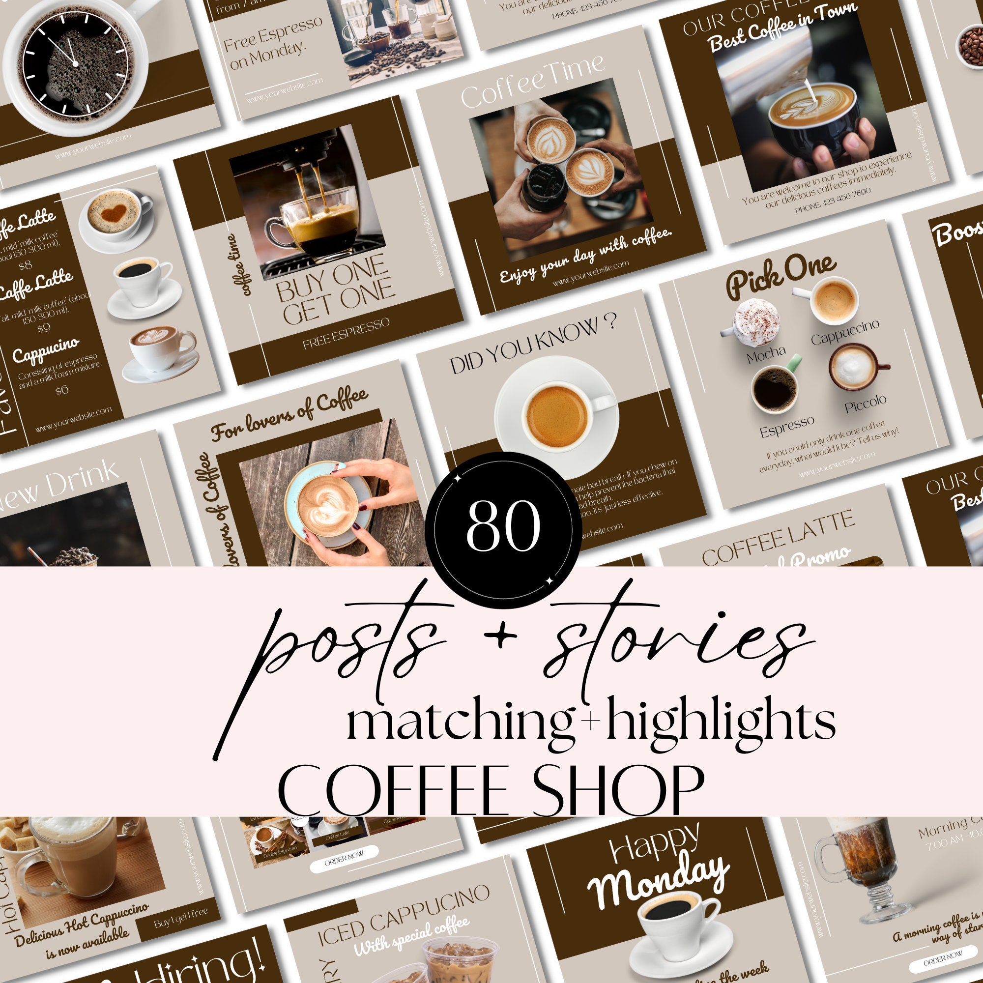 Coffee Shop Instagram Templates Canva Branding Kit for Cafe Business IG ...