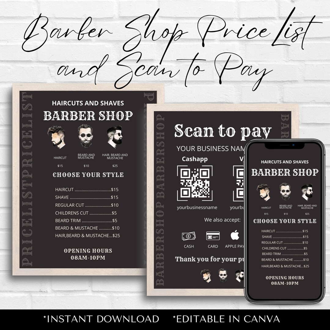 Barber Shop Price List Template: Editable Canva Flyer (digital Download ...