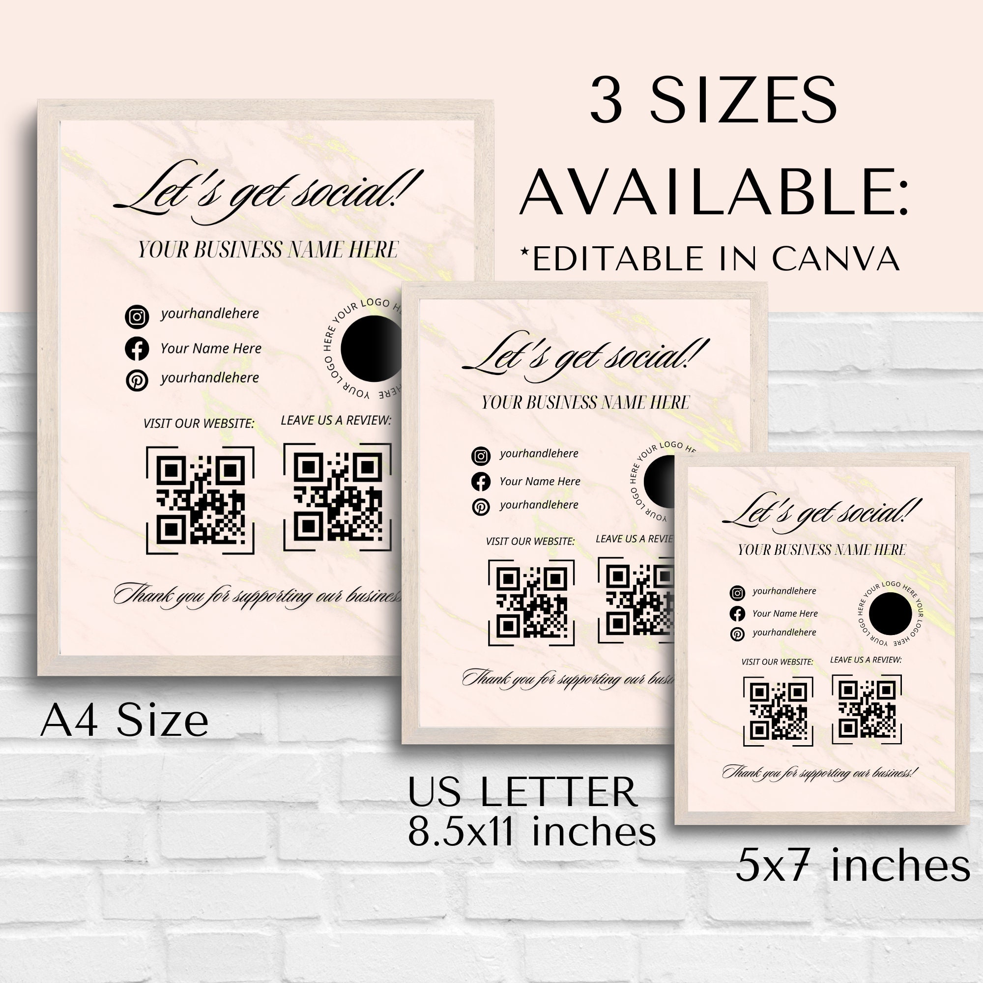 Editable Canva Template for QR Code Signs Digital Download Business ...