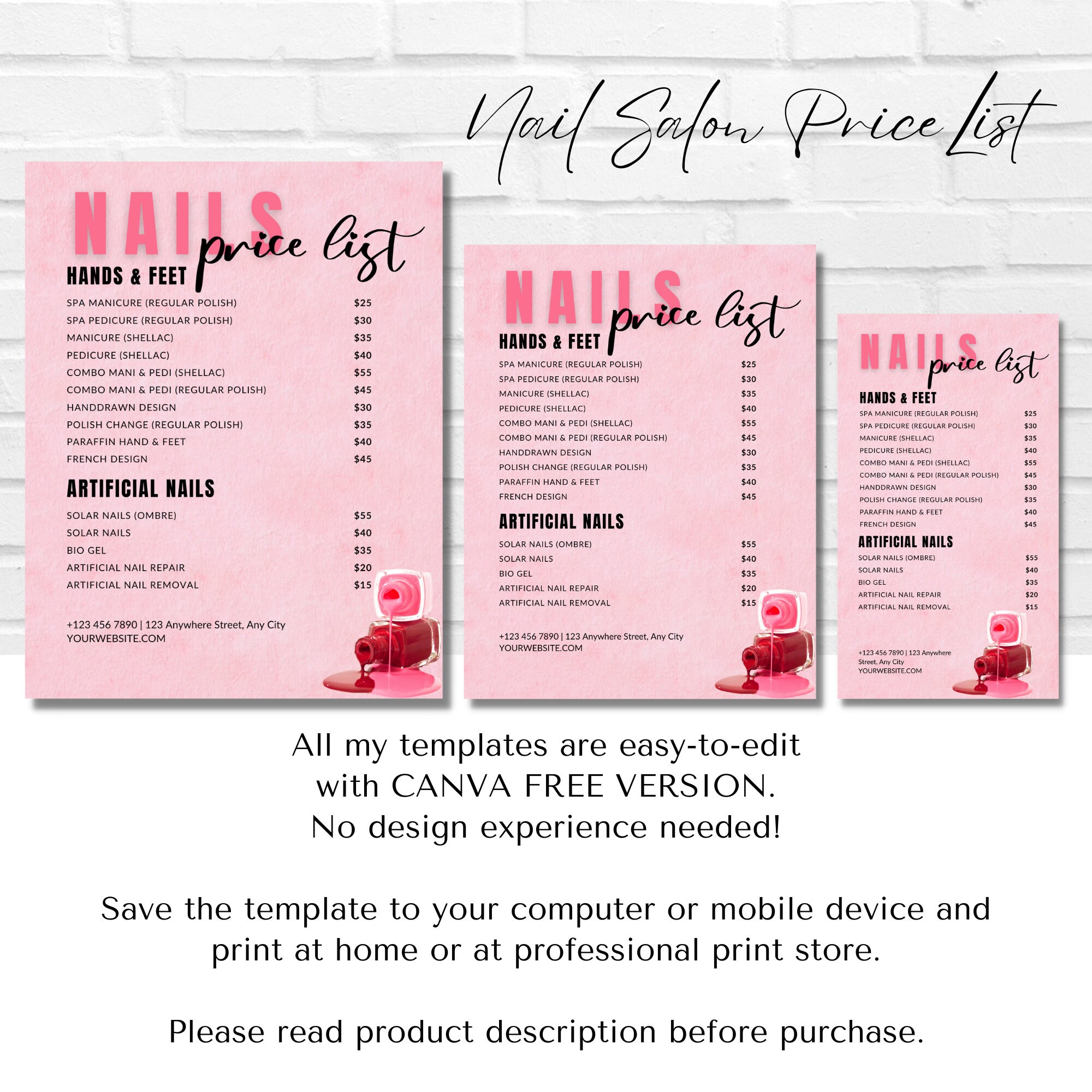 Nail Price List: Instant Download Editable Template for - Etsy