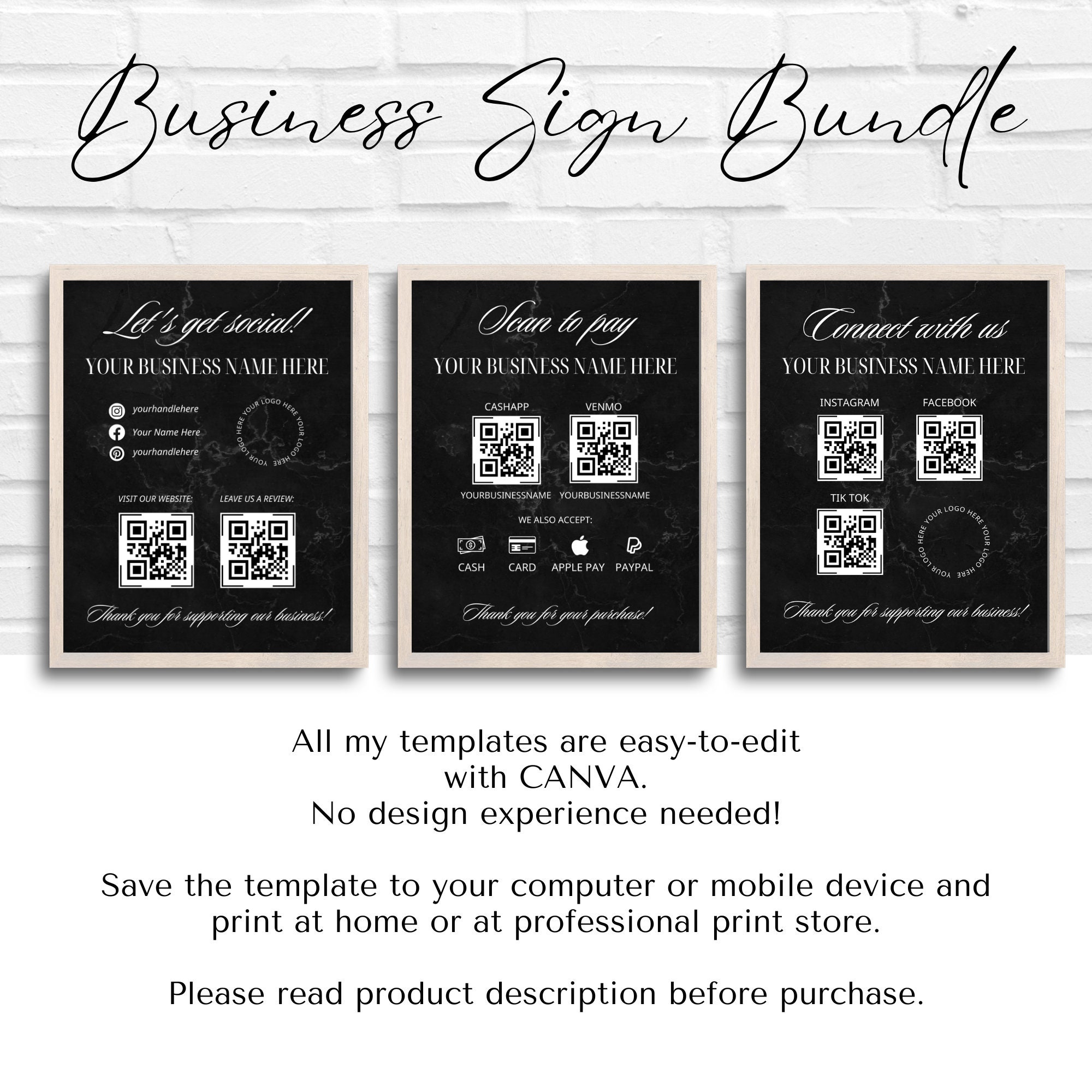 Business Instagram QR Code Sign: Digital Download Custom - Etsy