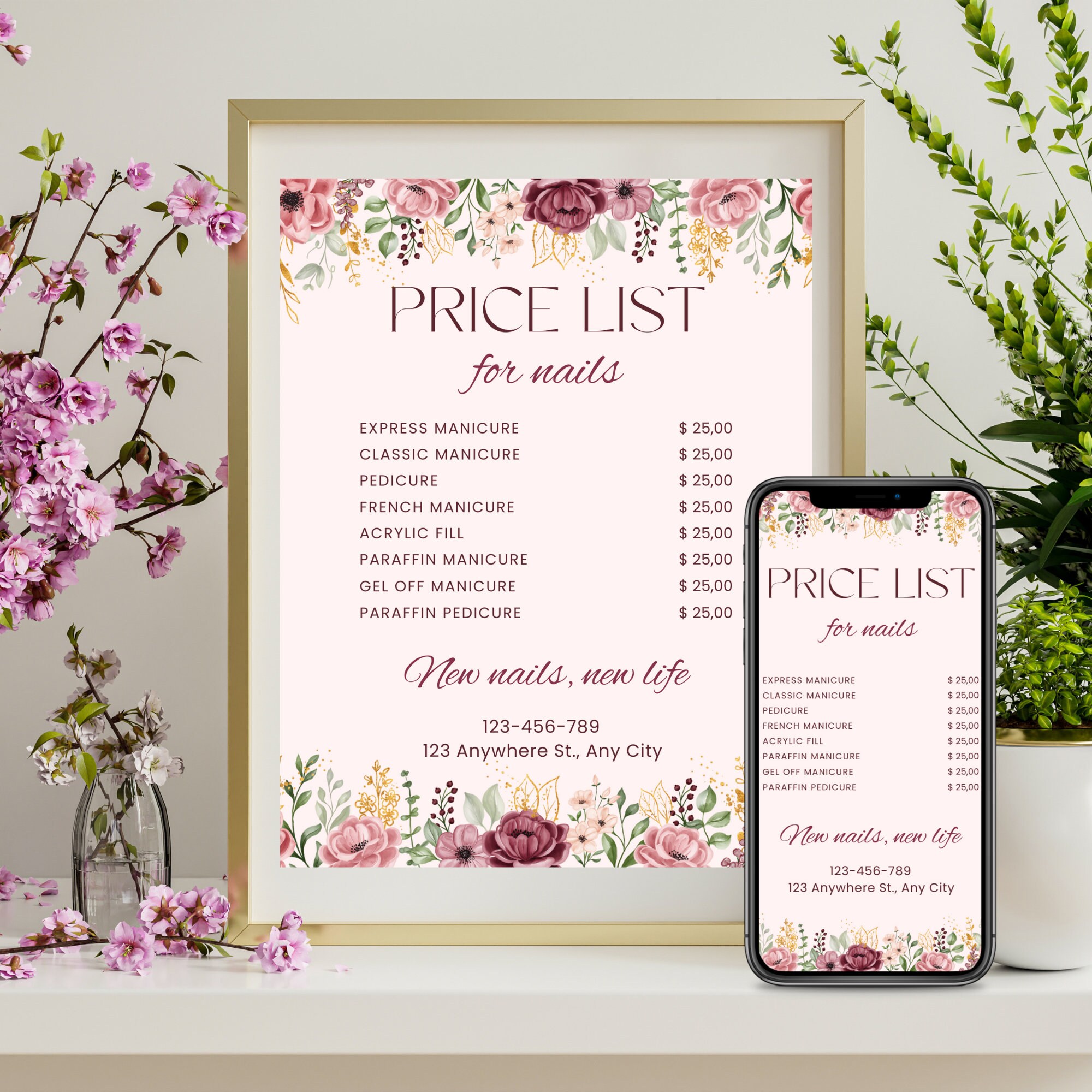 Nail Salon Price List Template | Elegant Spa Pricing Menu ...