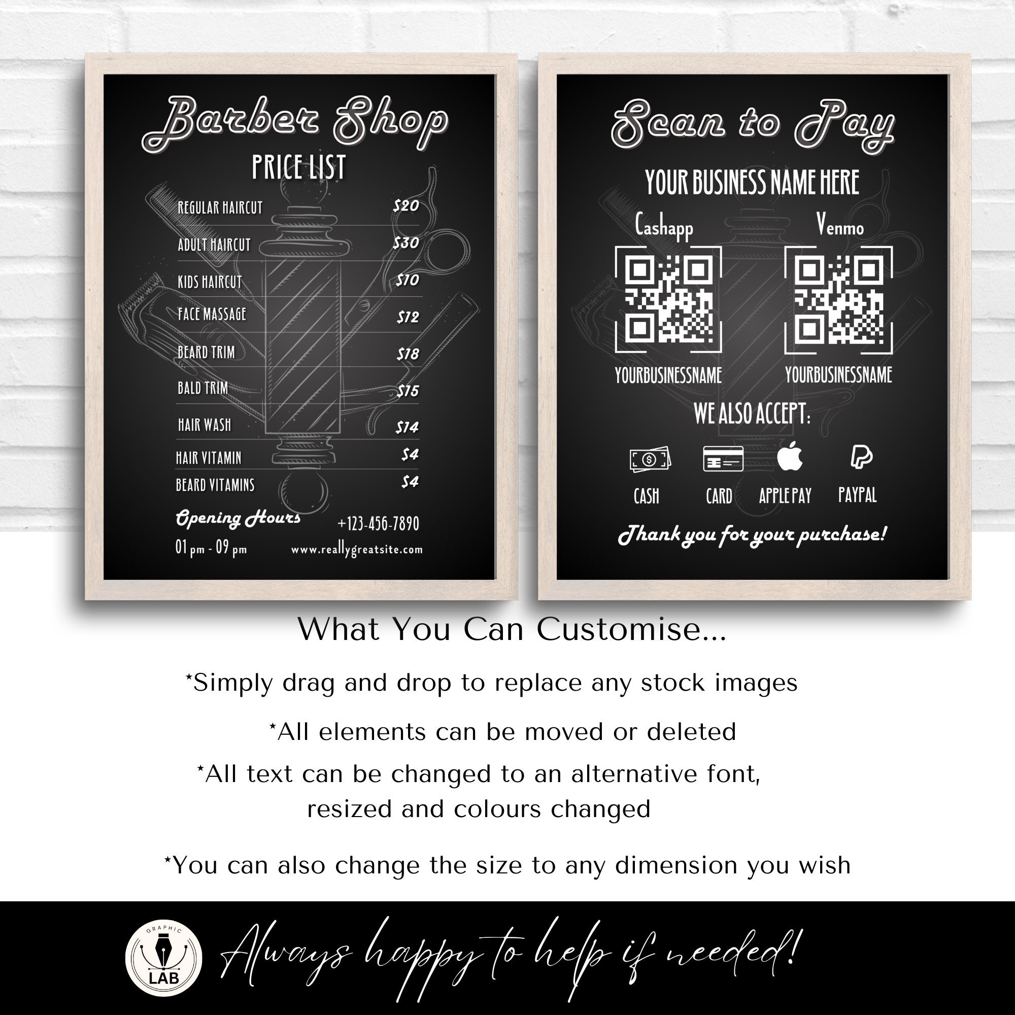 Editable Price List Canva Template for Barbershops Custom Barber Shop ...