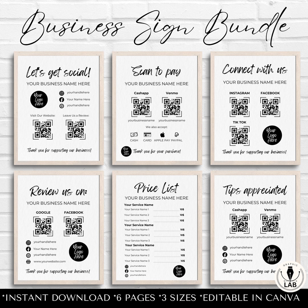 Business Sign Template: Digital Download, Canva QR Code & Scan-to-pay ...